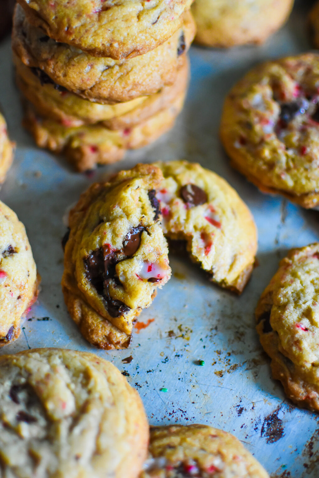 Peppermint Candy Cane Chocolate Chip Cookies - Dash of Jazz