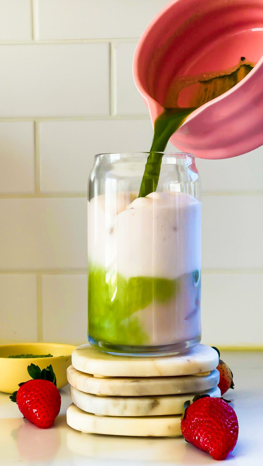 Iced Strawberry Matcha Latte Recipe - Dash of Jazz