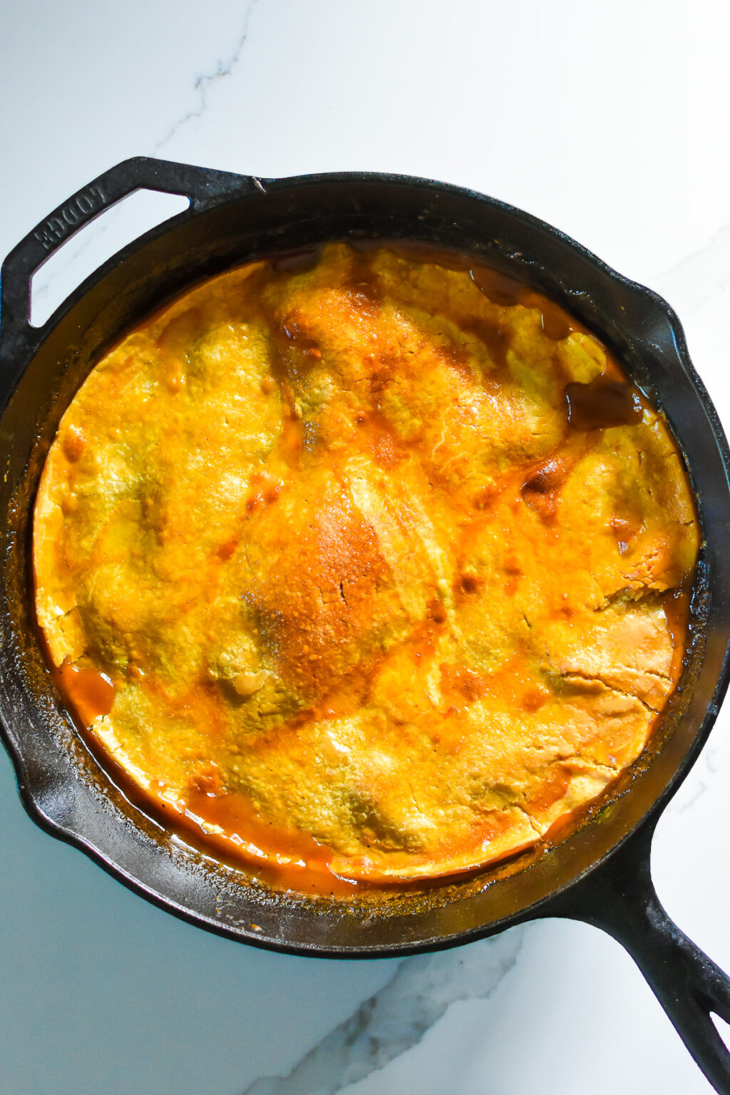 Bourbon Peach Cobbler in Cast Iron Skillet - Dash of Jazz
