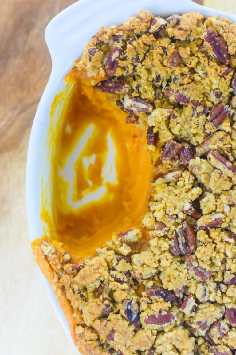 Pecan Sweet Potato Casserole with Streusel Topping - Dash of Jazz